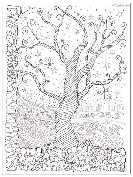 Tree coloring pages for adults