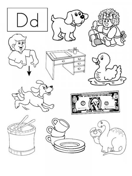 Letter D coloring pages