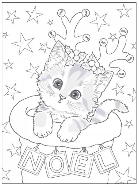 Christmas Cat coloring page - Free printable