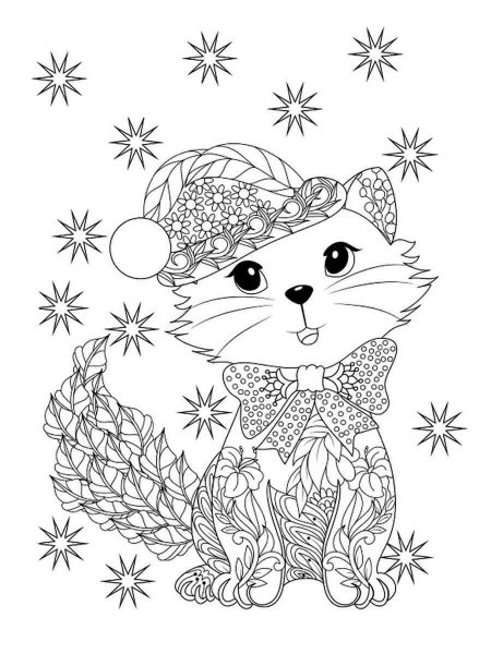 Christmas Cat coloring page - Free printable