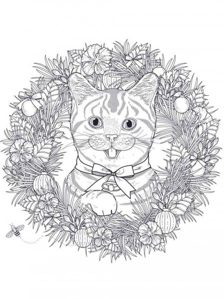 Christmas Cat coloring page - Free printable