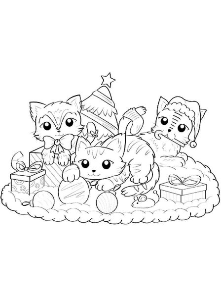 Christmas Cat coloring page - Free printable