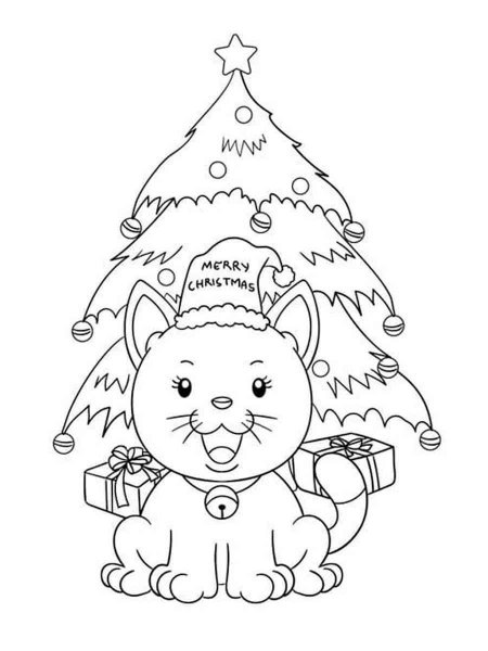 Christmas Cat coloring page - Free printable