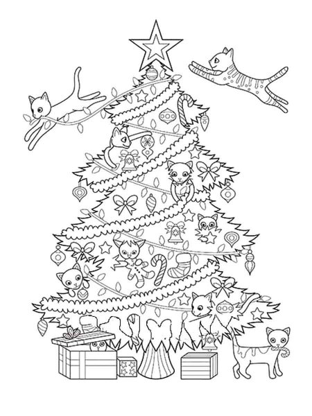 Christmas Cat coloring page - Free printable