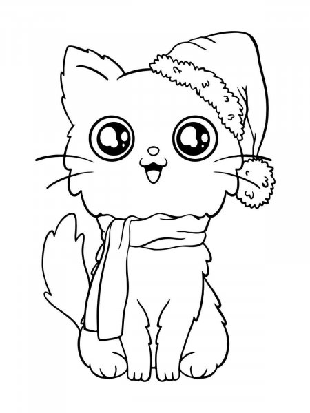 Christmas Cat coloring page - Free printable