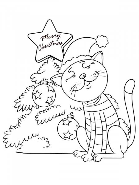 Christmas Cat coloring page - Free printable