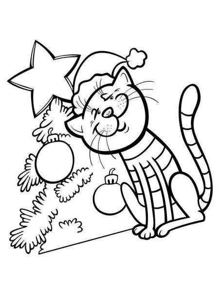 Christmas Cat coloring page - Free printable