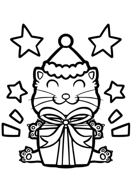Christmas Cat coloring page - Free printable