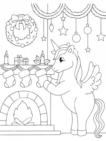Christmas Unicorn coloring page - Free printable