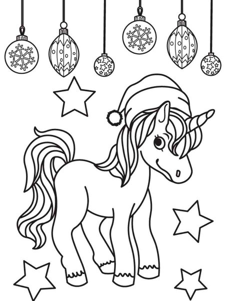 Christmas Unicorn coloring page - Free printable