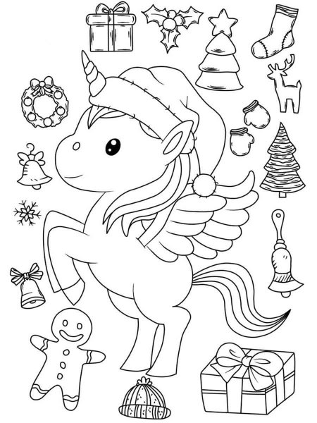 Christmas Unicorn coloring page - Free printable