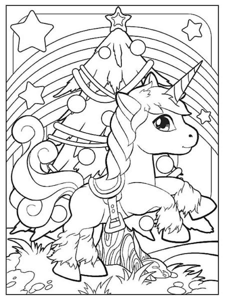 Christmas Unicorn coloring page - Free printable