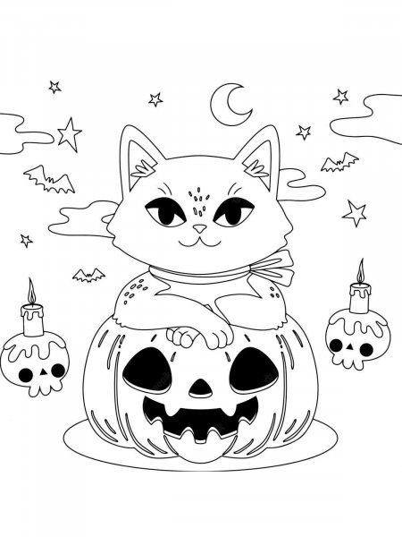 Halloween Cat coloring page - Free printable
