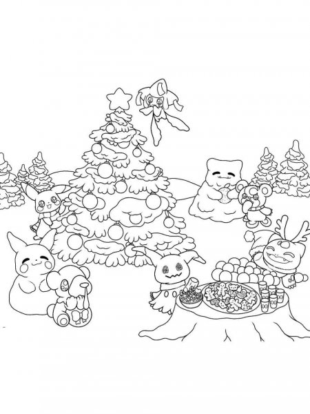 Pokemon Christmas coloring page - Free printable